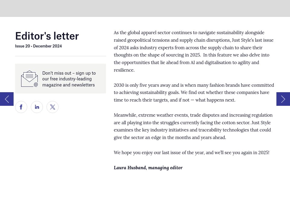 Editor's letter - Just Style magazine | Issue 20 | December 2024